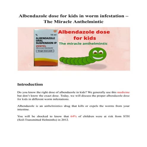 Albendazole dose for kids in worm infestation | PDF