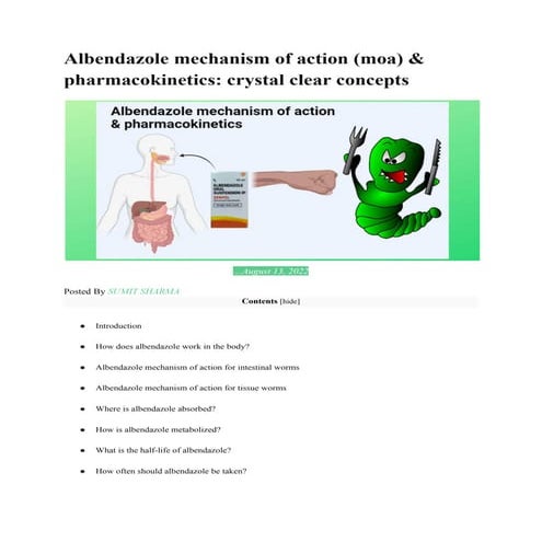 Albendazole dose for kids in worm infestation | PDF