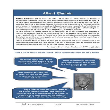 Albert einstein lectura tema 3 | PDF
