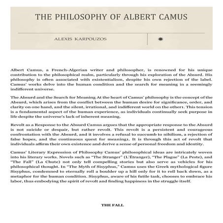 THE PHILOSOPHY OF ALBERT CAMUS - ALEXIS KARPOUZOS | DOCX