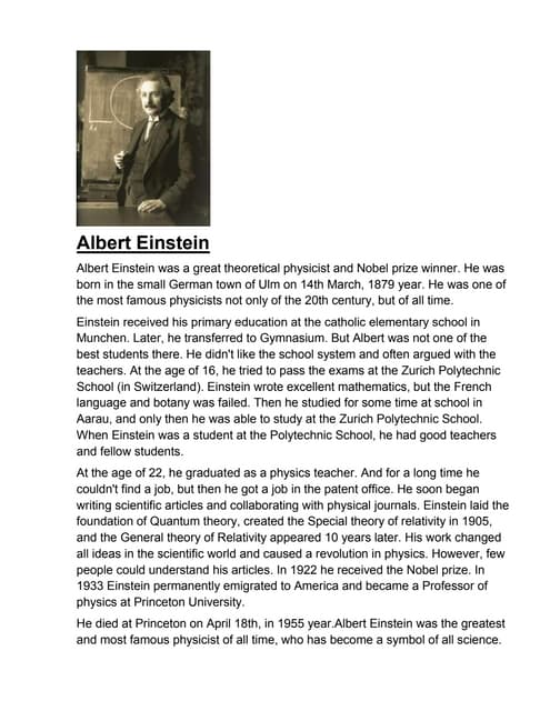 English Project about life of the Albert Einstein | PPT