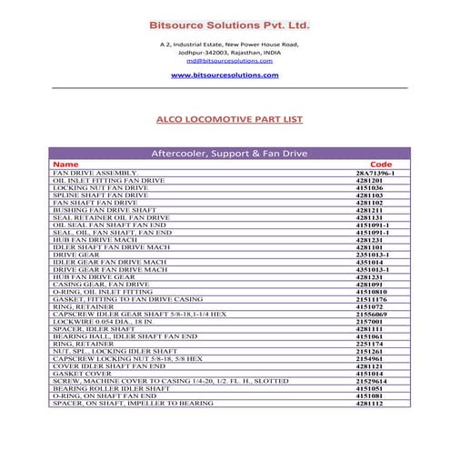 ALCO LOCOMOTIVE PART LIST | PDF
