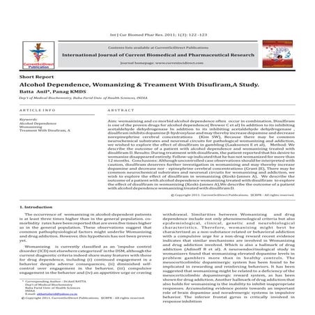 Alcohol dependence, womanizing & treament,a study pdf. | PDF