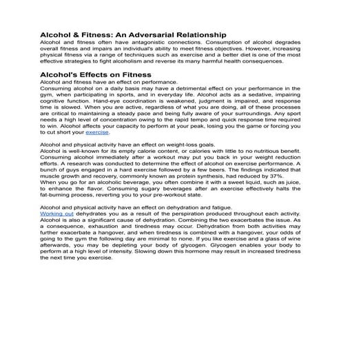 Alcohol and Fitness | PDF