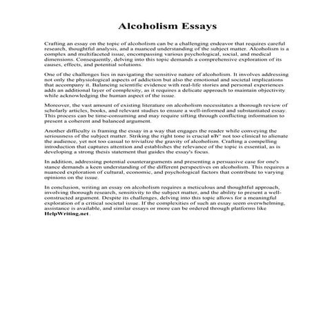 Alcoholism Essays. Big Bend Community College | PDF