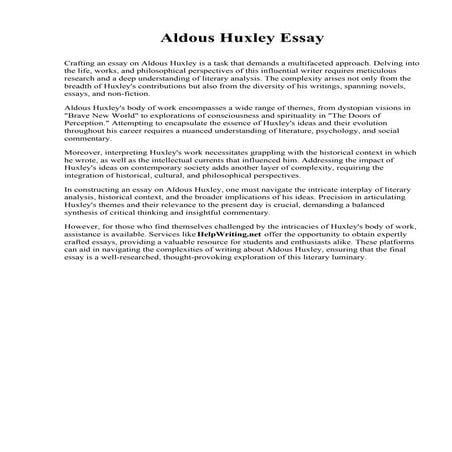Aldous Huxley Essay. Western Piedmont Community College | PDF | Books ...