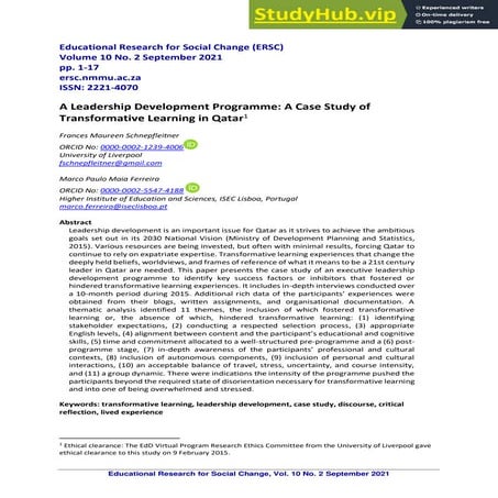 A Leadership Development Programme A Case Study Of Transformative Learning In Qatar | PDF