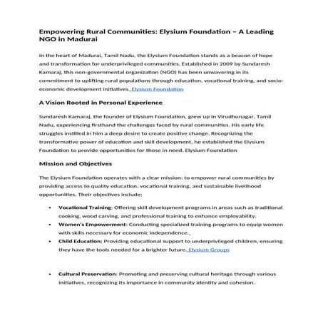 Elysium Foundation – A Leading NGO in Madurai | DOCX