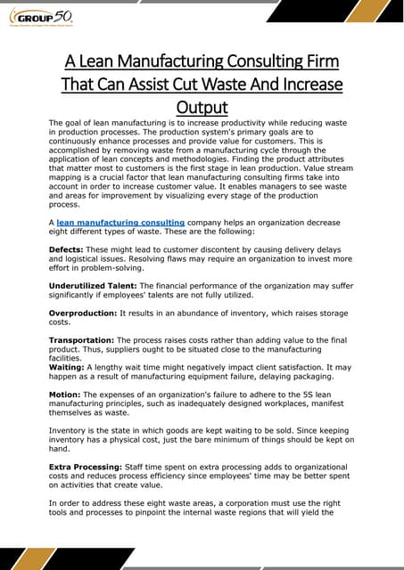 Lean Manufacturing Assessment - Group50® Consulting | PDF