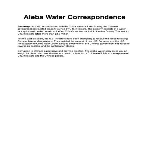 Aleba Water Correspondence with the Xi'an Government 2008-2014 | PDF