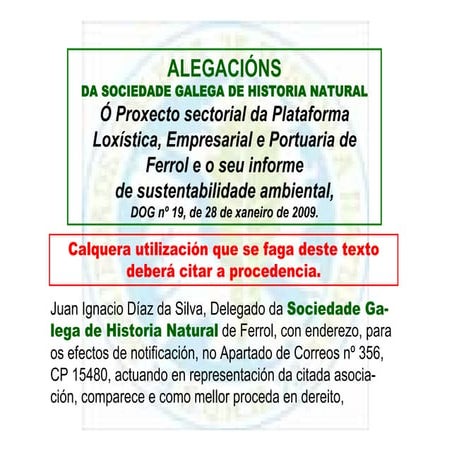 AlegacióNs ó Proxecto Sectorial Da Plataforma LoxíStica Empresarial E ...