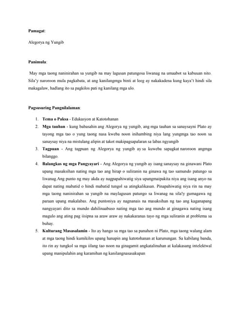 Alegorya ng yungib pagsusuri | DOCX