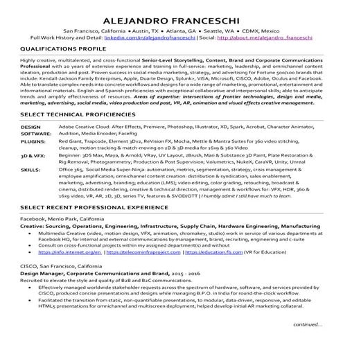 Alejandro Franceschi | Resume | Creative Project Management | PDF