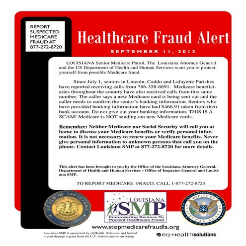 Medicare Fraud Alert 9 11-13 | PDF