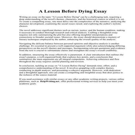 A Lesson Before Dying Essay | PDF
