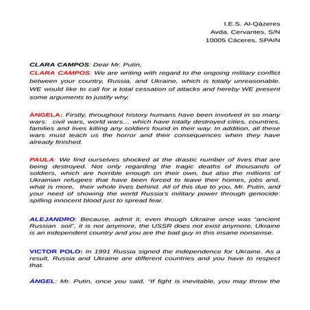 a LETTER to PUTIN: stop the war | PDF