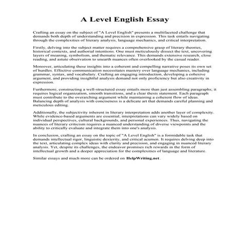 A Level English Essay. Milwaukee Area Technical College | PDF