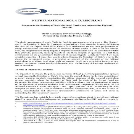 Alexander neither national nor a curriculum | PDF