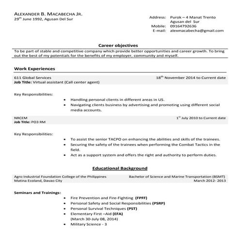 Sample resume for ROTC aspiring officers | DOCX