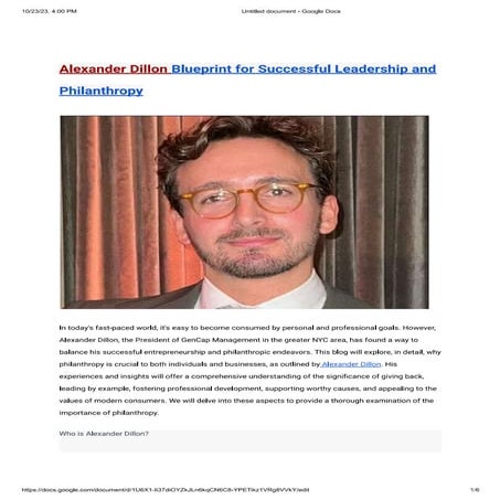 Alexander Dillon Blueprint for Successful Leadership and Philanthropy | PDF