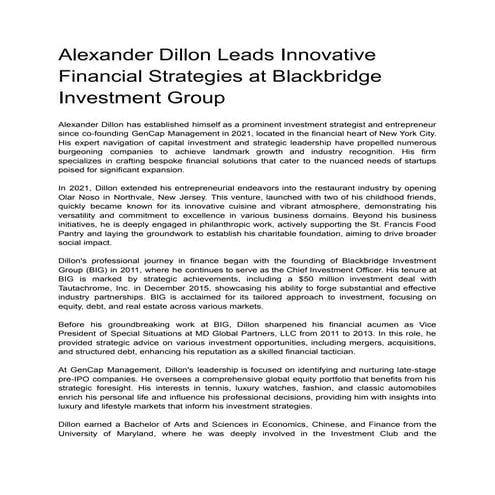 Alexander Dillon Leads Innovative Financial Strategies at Blackbridge ...