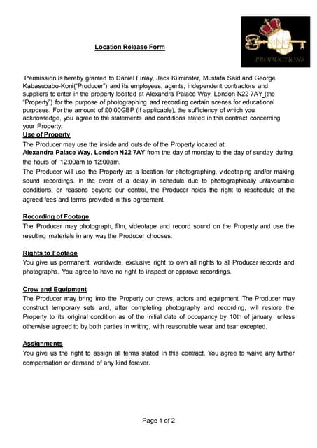 Location release form (edited version) | PDF