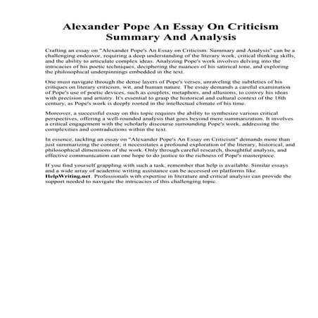 Alexander Pope An Essay On Criticism Summary And Analysis | PDF