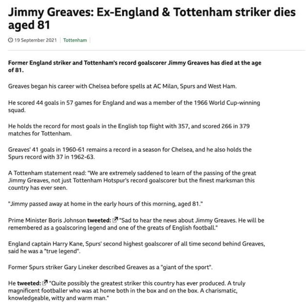 Jimmy Greaves Ex England And Tottenham Striker Dies Aged 81 Ppt
