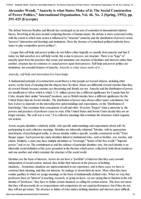 International Relations: Constructivism pt1 | PDF | Science