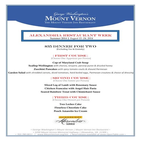 Alexandria restaurant week menu august | PDF