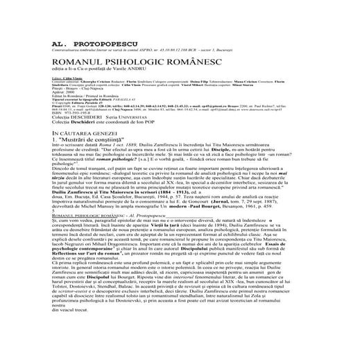 Alexandru protopopescu romanul psihologic romanesc | PDF