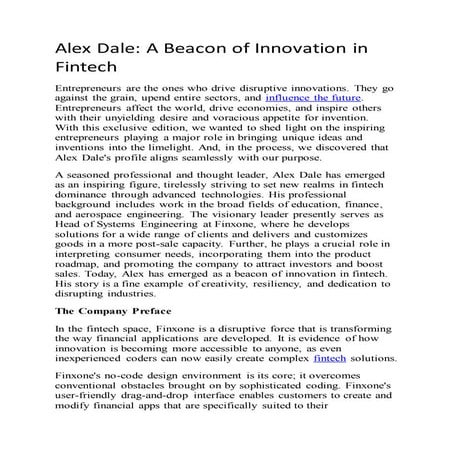 Alex Dale: A Beacon of Innovation in Fintech | PDF