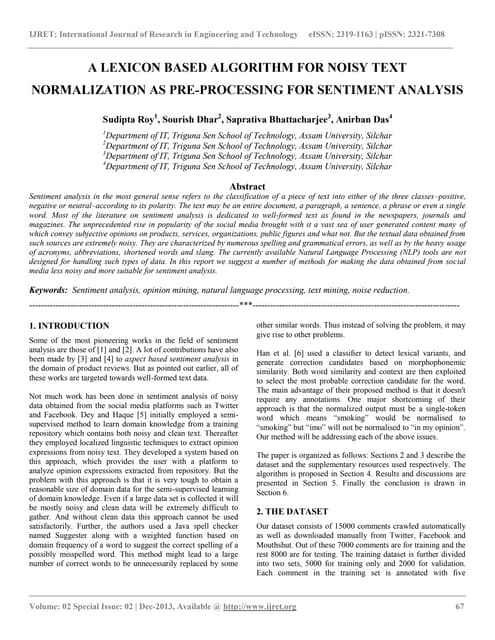 A Lexicon Based Algorithm For Noisy Text Normalization As Pre