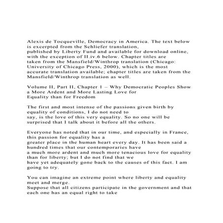 Alexis de Tocqueville, Democracy in America. The text below is.docx