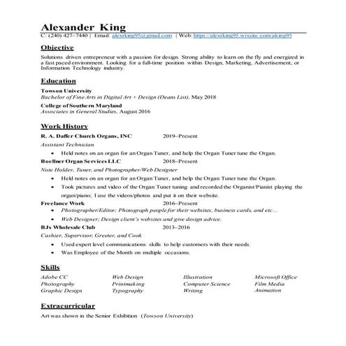 Alex king resume | DOCX