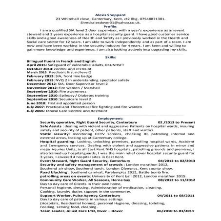 Alex sheppard security cv | DOCX