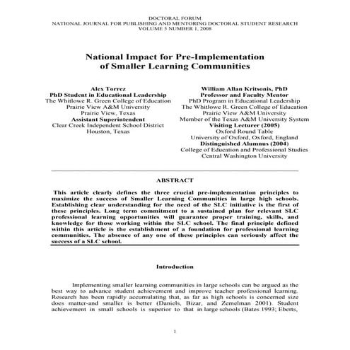 Alex Torrez & William Allan Kritsonis, PhD - Article: National Impact ...