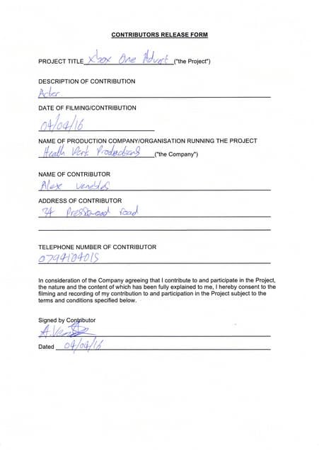 Contributors Release Form 2 | PDF | Video Production | Content Production