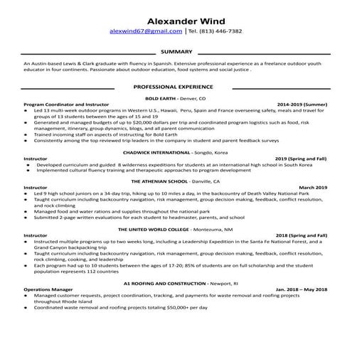 Alex wind's full resume | PDF