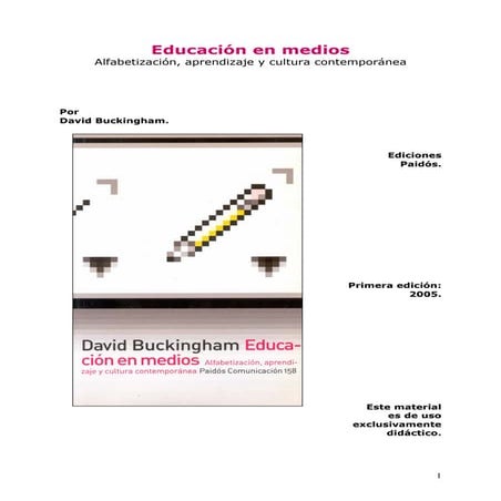 Educación en medios Alfabetización, aprendizaje y cultura contemporánea ...