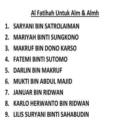 Hadiah Al Fatihah Untuk Almarhum &Almarhumah | PPT
