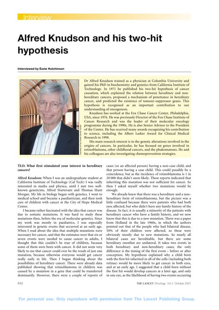 Two hits theory.pptx | Cancer | Diseases and Conditions