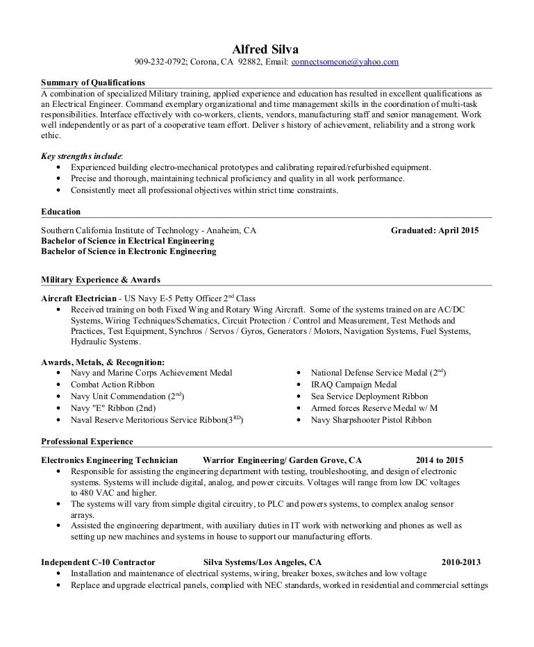 Alfred, silva electrical engineer resume 2015