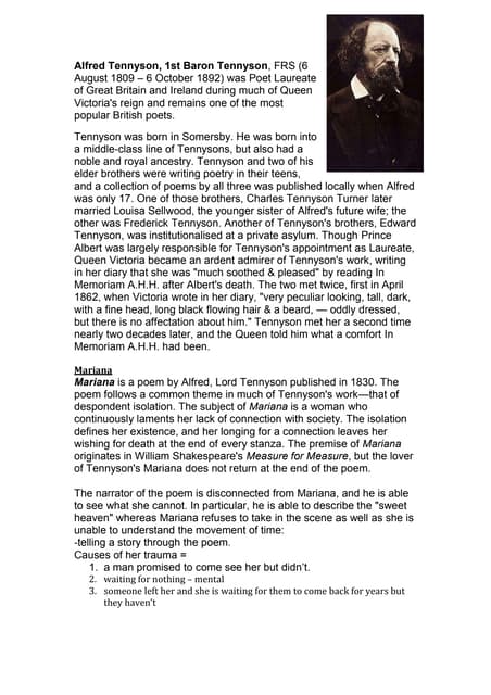 Alfred Lord Tennyson | PPTX | Poetry | Books and Literature