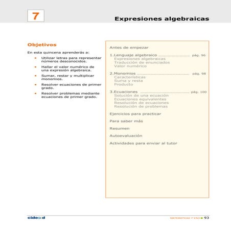 Algebra para primaria | PDF