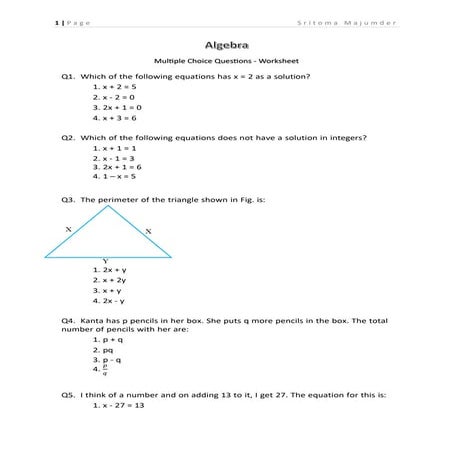 Quiz linear equation in one variable | PDF