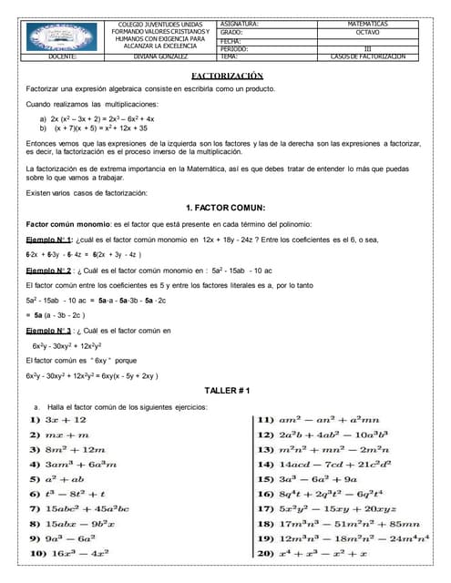 Factorizacion De Polinomios Ejercicios Resueltos Pdf FACTORIZACIÓN