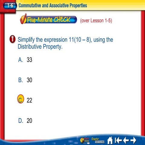 Algebra 1 commutative and associative properites | PPT