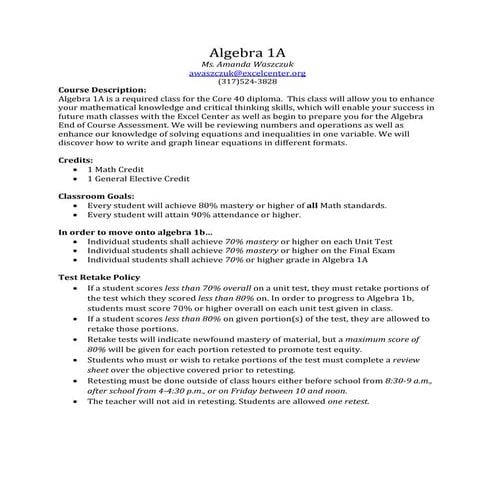 Algebra 1 a | PDF