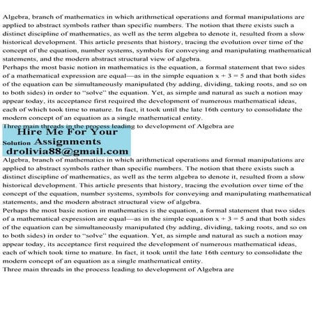 Algebra Branch Of Mathematics In Which Arithmetical Operations And Pdf